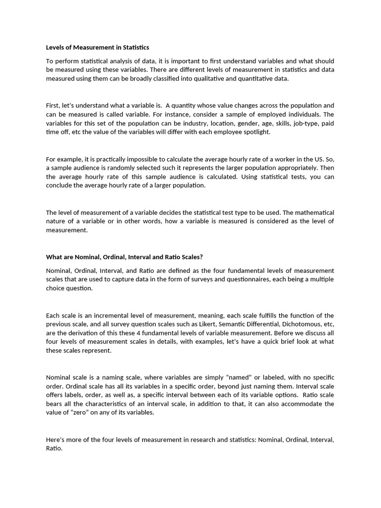 Levels of Measurement in Statistics | PDF | Level Of Measurement ...