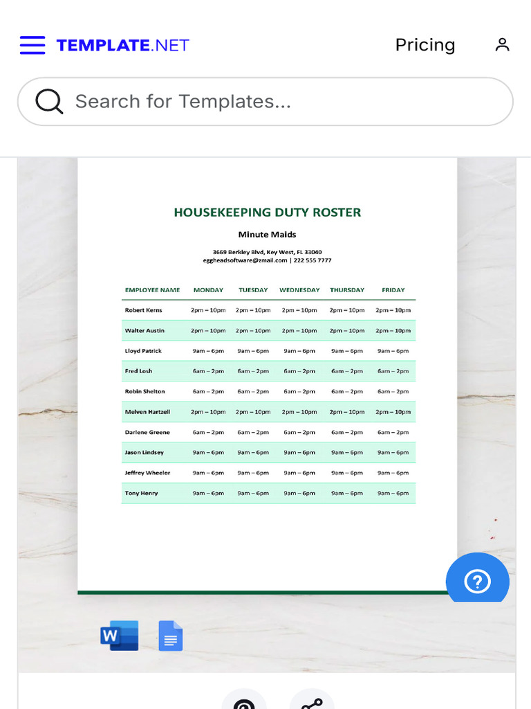 Housekeeping Duty Roster Template in Word, Google Docs - Download | PDF