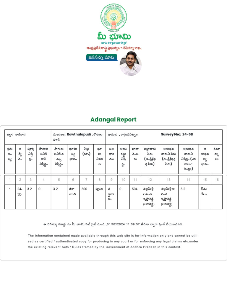 Adangal Report::: Rowthulapudi ,: ,: 24-5B | PDF