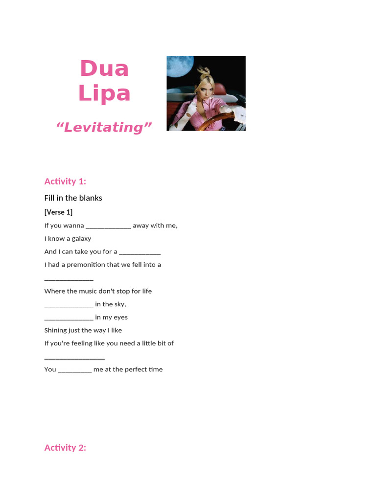 Dua Lipa "Levitating" Activity Worksheet | PDF | Songs Written | Songs