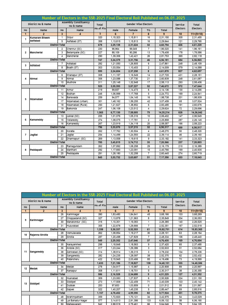 Electors Summary - SSR-2025_Final_Rolls | PDF