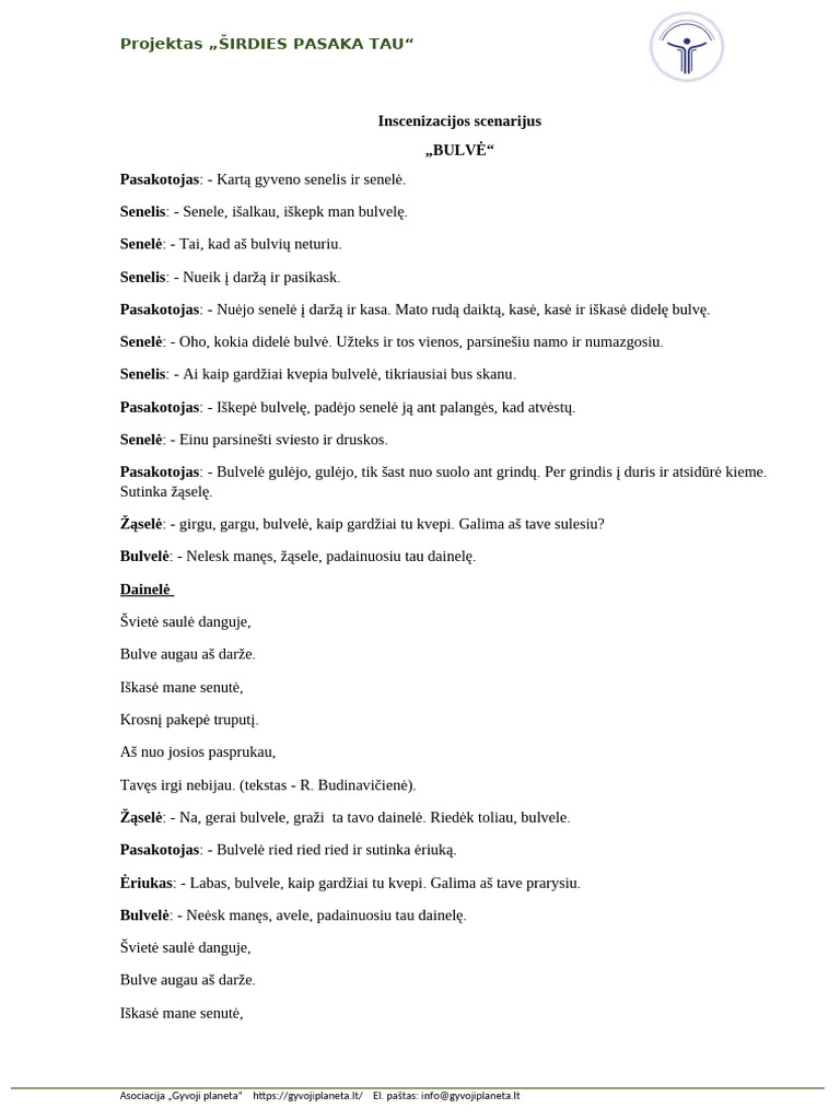 Inscenizacijos Scenarijus BULVE 1 | PDF