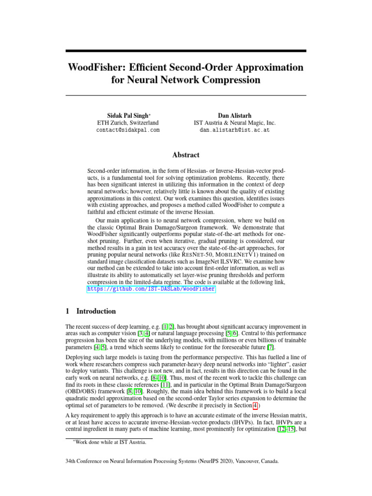 WoodFisher_Efficient Second-Order Approximation for Neural Network Compression | PDF | Matrix ...