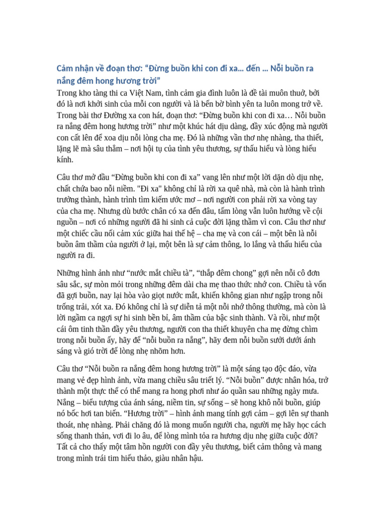 Cam Nhan Doan Tho Dung Buon Khi Con Di Xa | PDF