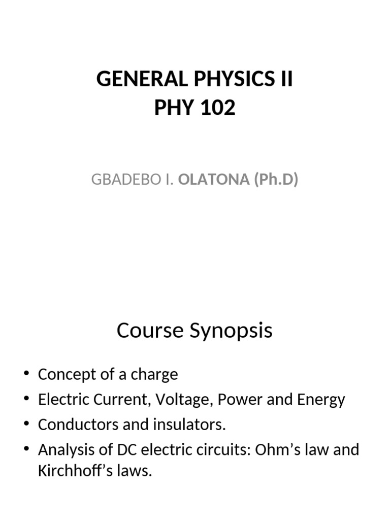 General Physics II Phy 102 | PDF | Direct Current | Voltage