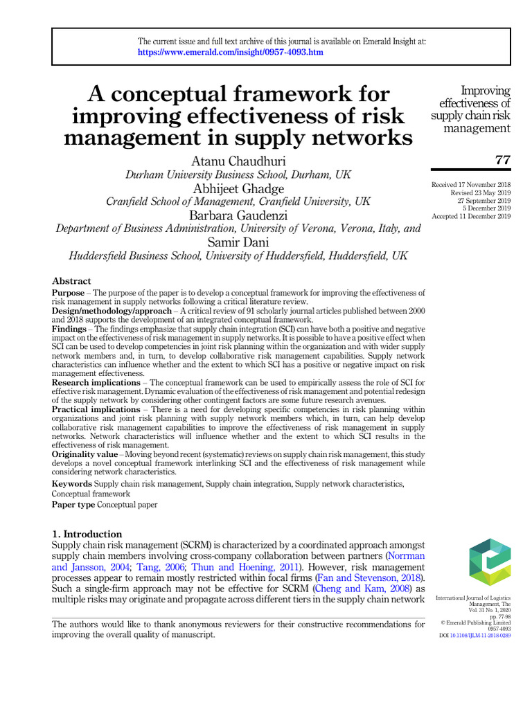10 1108 - Ijlm 11 2018 0289 | PDF | Supply Chain | Risk Management