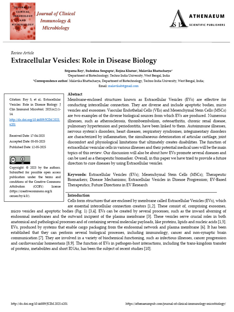 Extracellular Vesicles in Disease Biology | PDF | Thrombosis | Vesicle ...