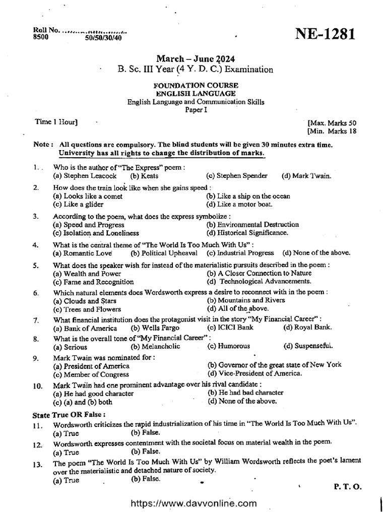 BSC 3 Year English Language p1 English Language and Communication ...