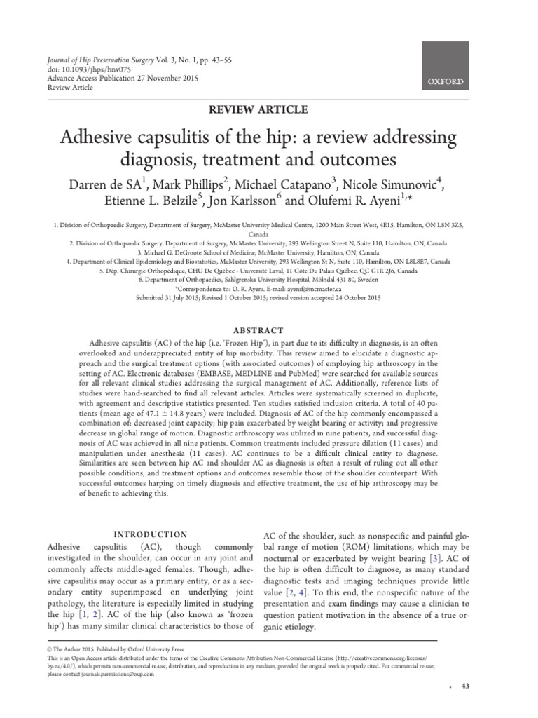 Adhesive Capsulitis of The Hip - Diagnosis & Treatment-2015 | PDF | Medical Diagnosis | Clinical ...