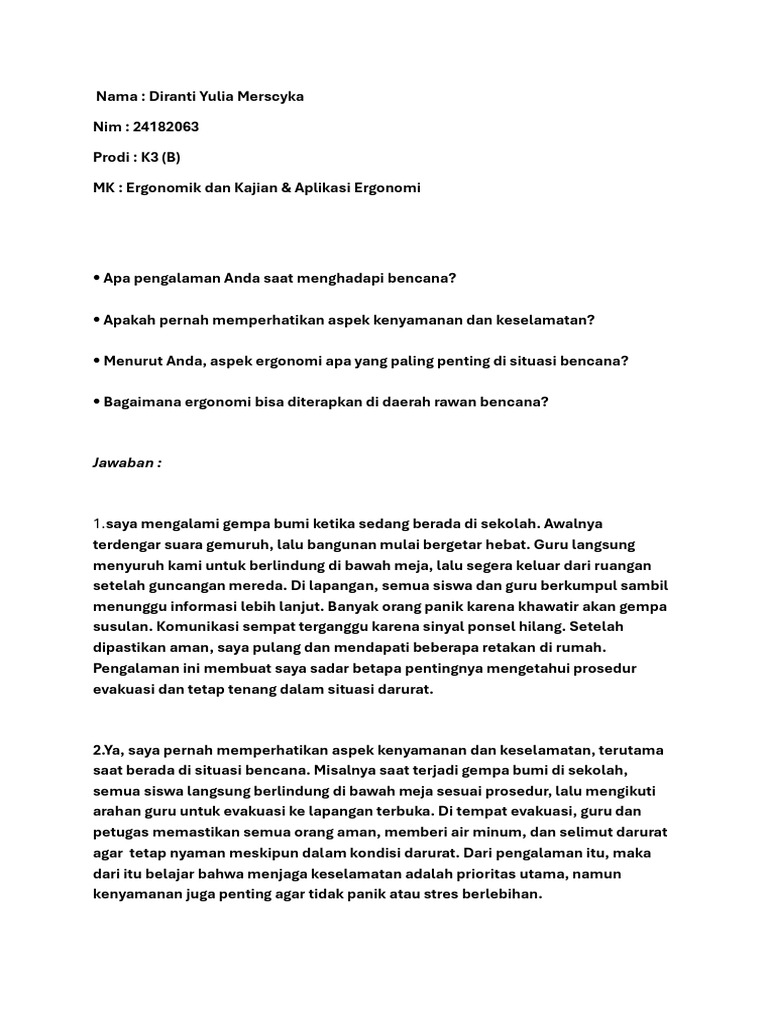 Diranti Yulia Merscyka - Tugas Ergonomik Dan Kajian & Apk Ergonomik | PDF