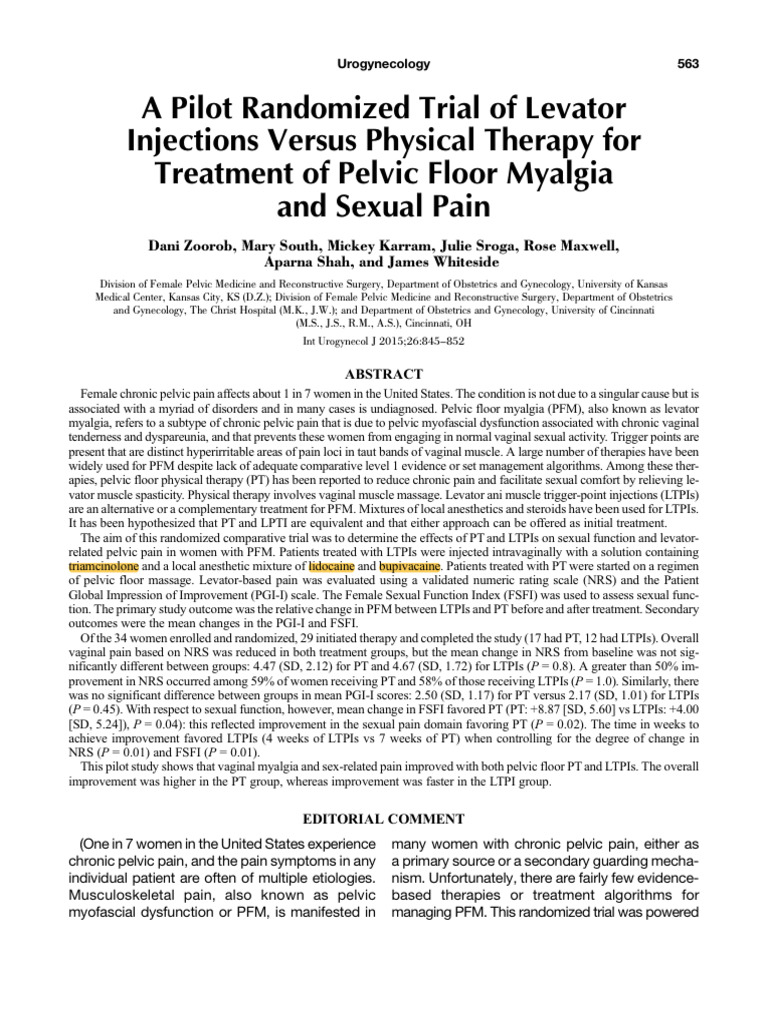 Levator Injections vs. Physical Therapy for PFM | PDF | Myofascial ...