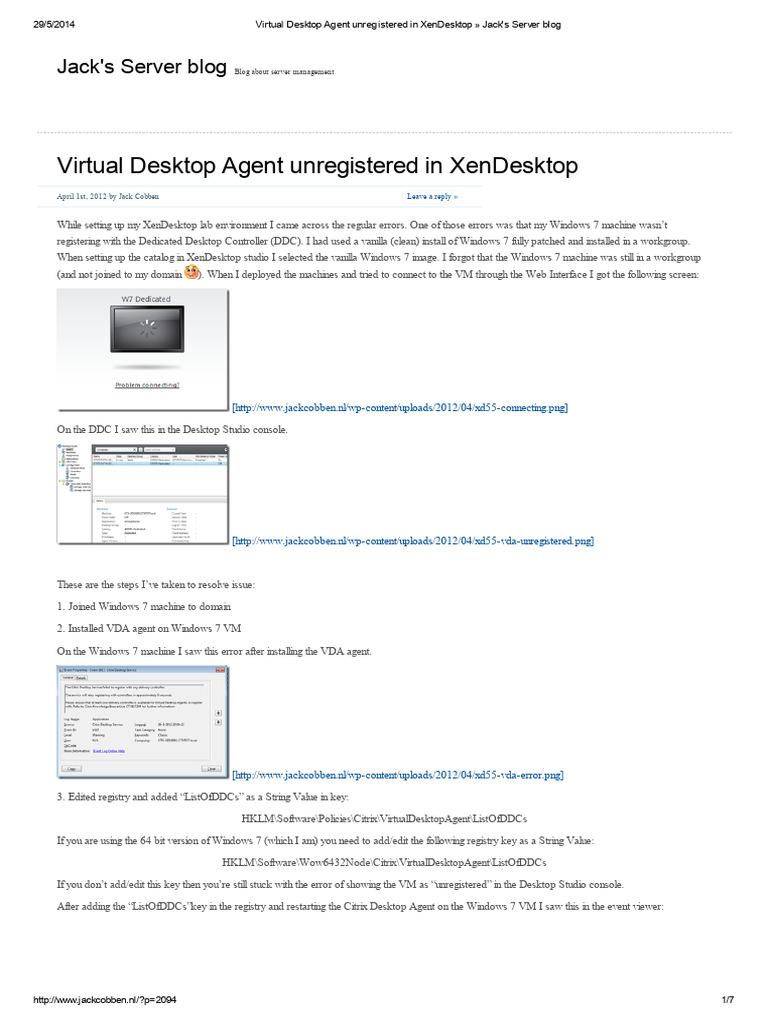 Virtual Desktop Agent Unregistered in XenDesktop | PDF | Microsoft ...