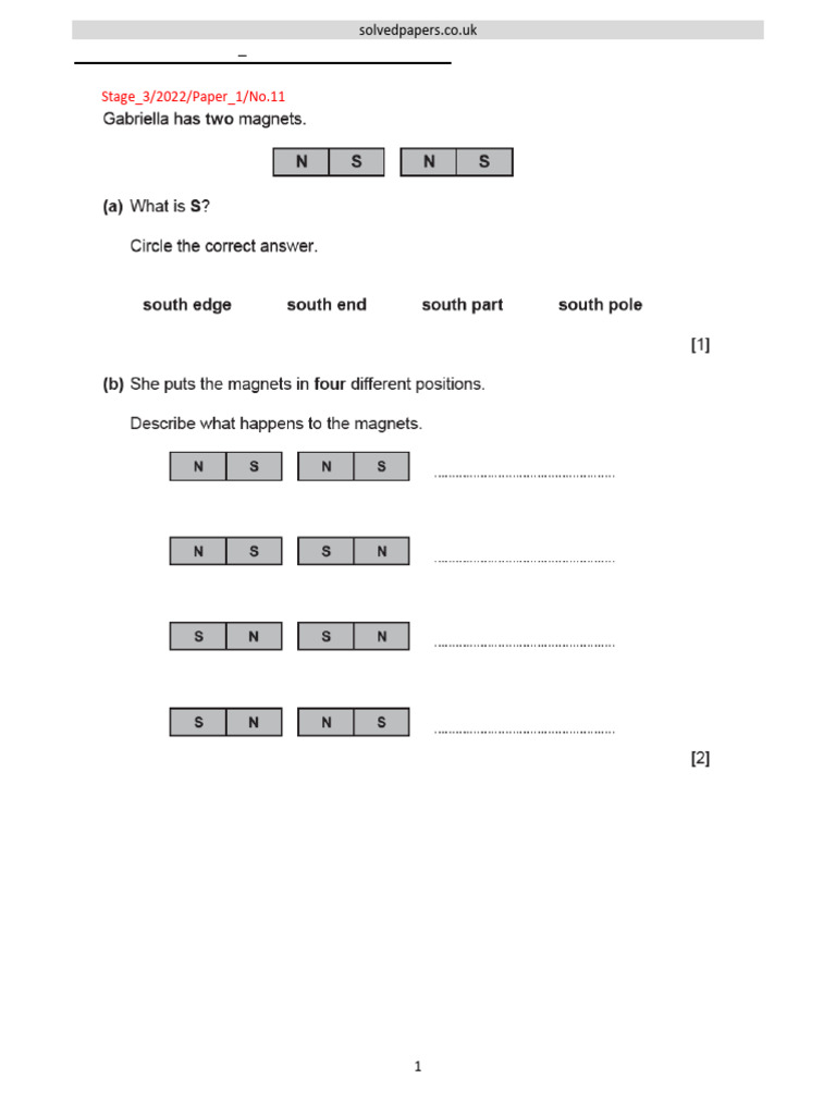 2023 2 Magnets and Materials Checkpoint - Primary Physics Progression ...
