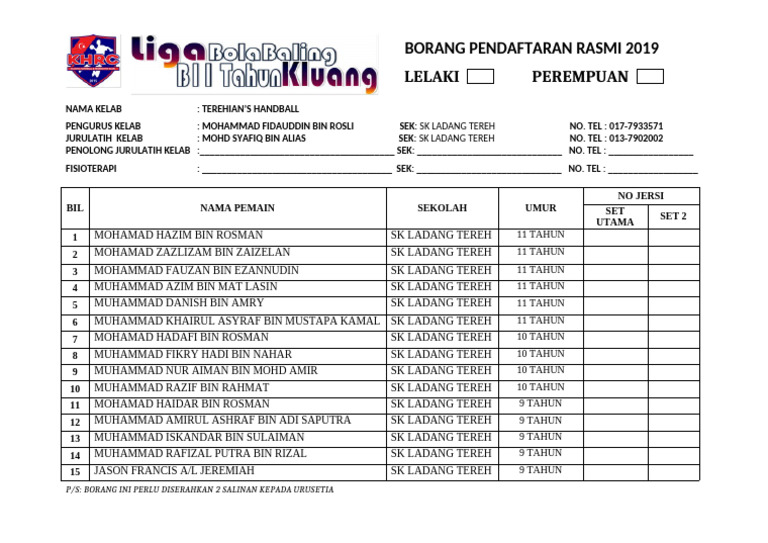 Borang 15 Pemain | PDF