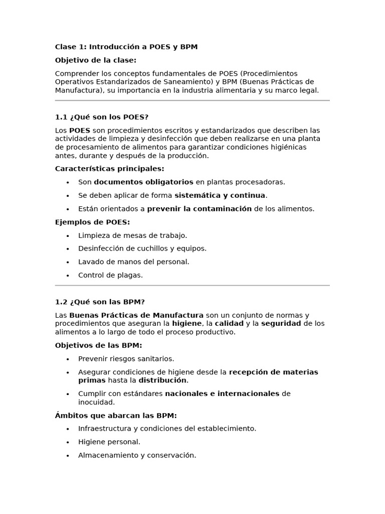Introducción a POES y BPM en Alimentos | PDF | Industria de alimentos