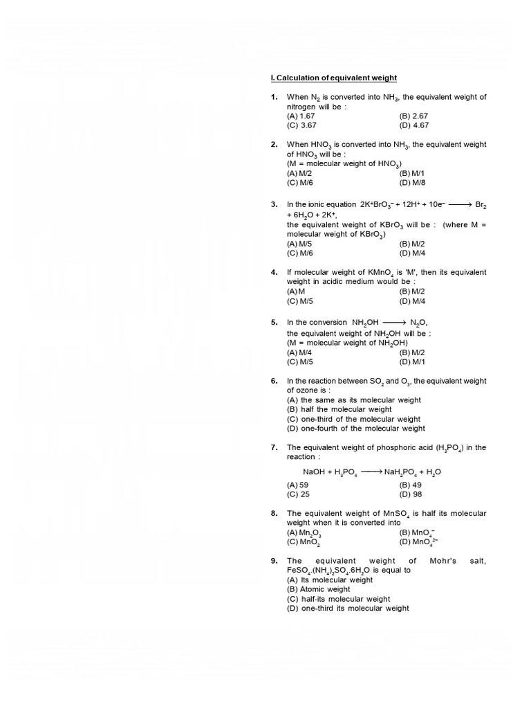 Redox and Equivalent Concept Questions | PDF | Titration | Chemistry