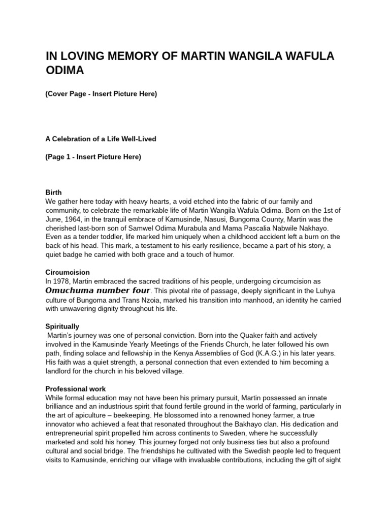 Eulogy of Martin Wangila Wafula Odima | PDF