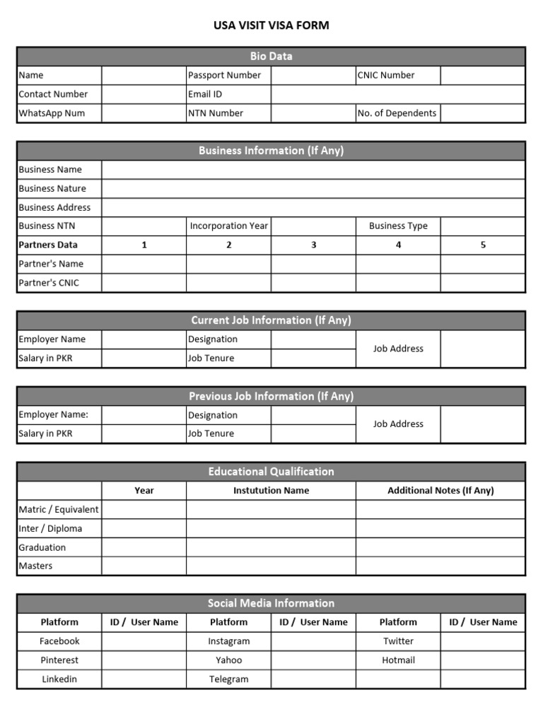 USA Visit Visa Form | PDF | Travel Visa