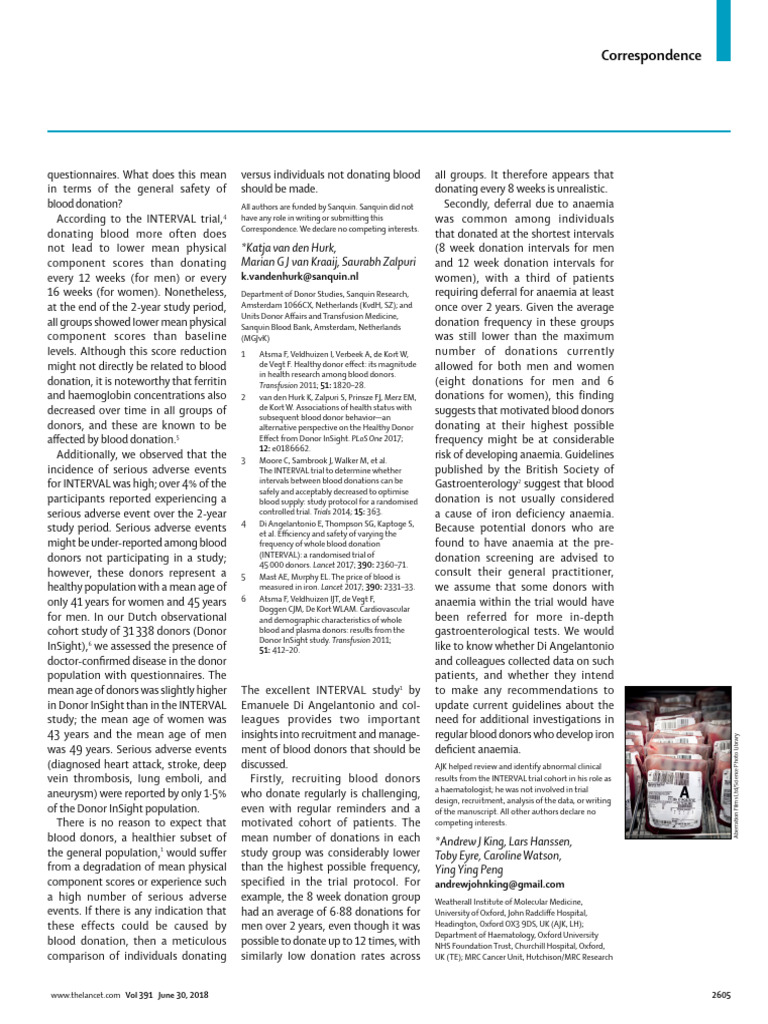 Lessons From The INTERVAL Study - Lancet - 6 | PDF | Blood Donation ...