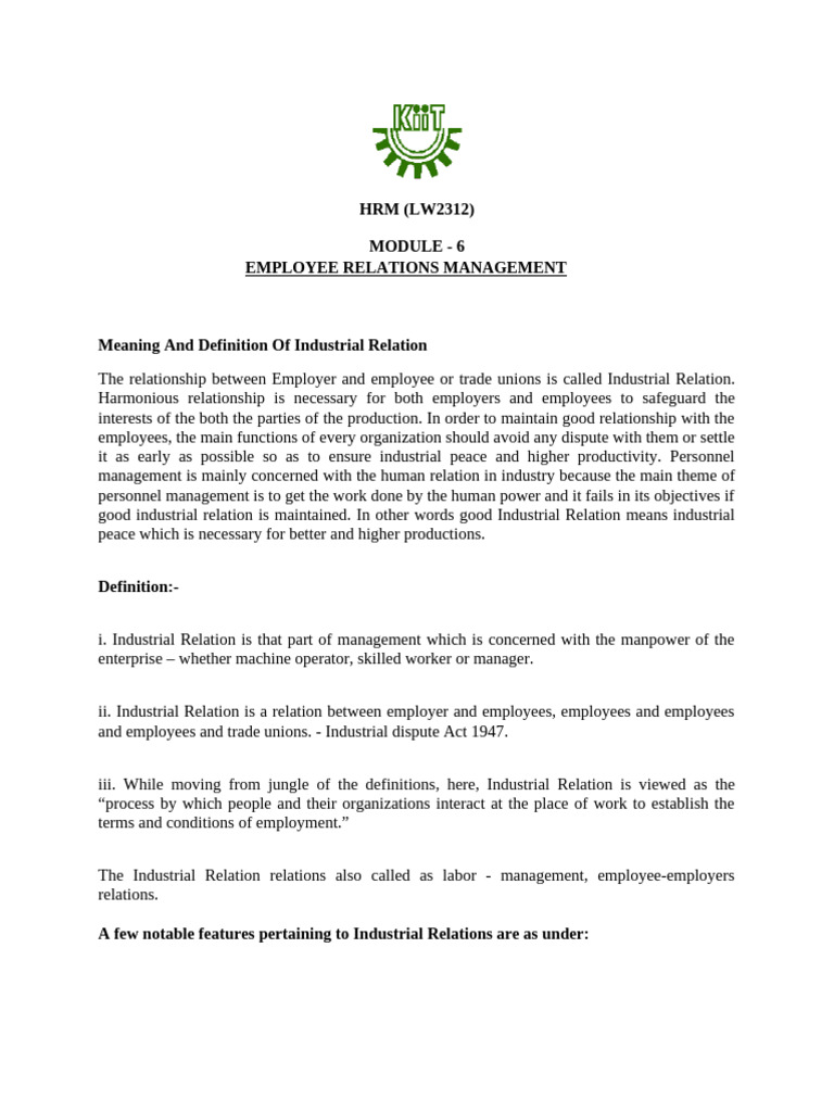 HRM-Lesson Plan-Module 5-Employee Relationship Management | PDF ...