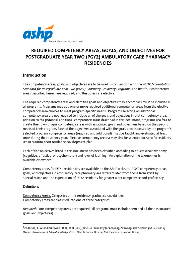 Pgy2 Ambulatory Care Residency Competency Areas Goals Objectives | PDF ...