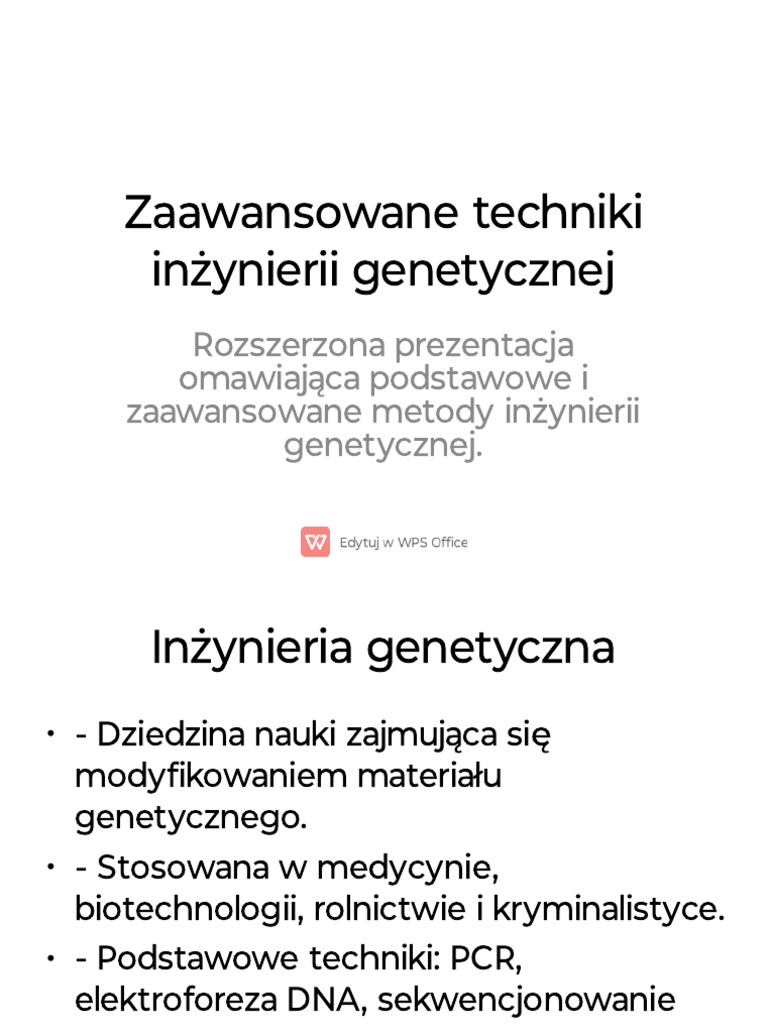 Zaawansowane Techniki Inżynierii Genetycznej | PDF