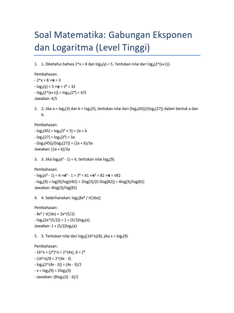 Soal Eksponen dan Logaritma Kelas 10 | PDF