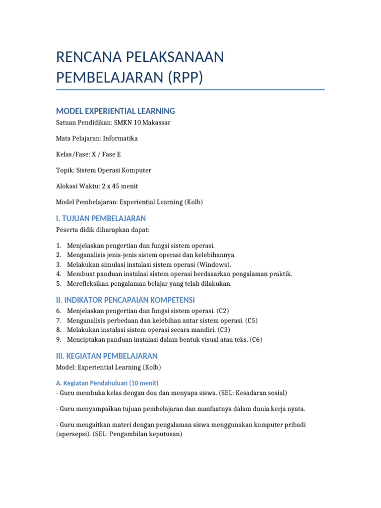 RPP Experiential Learning | PDF