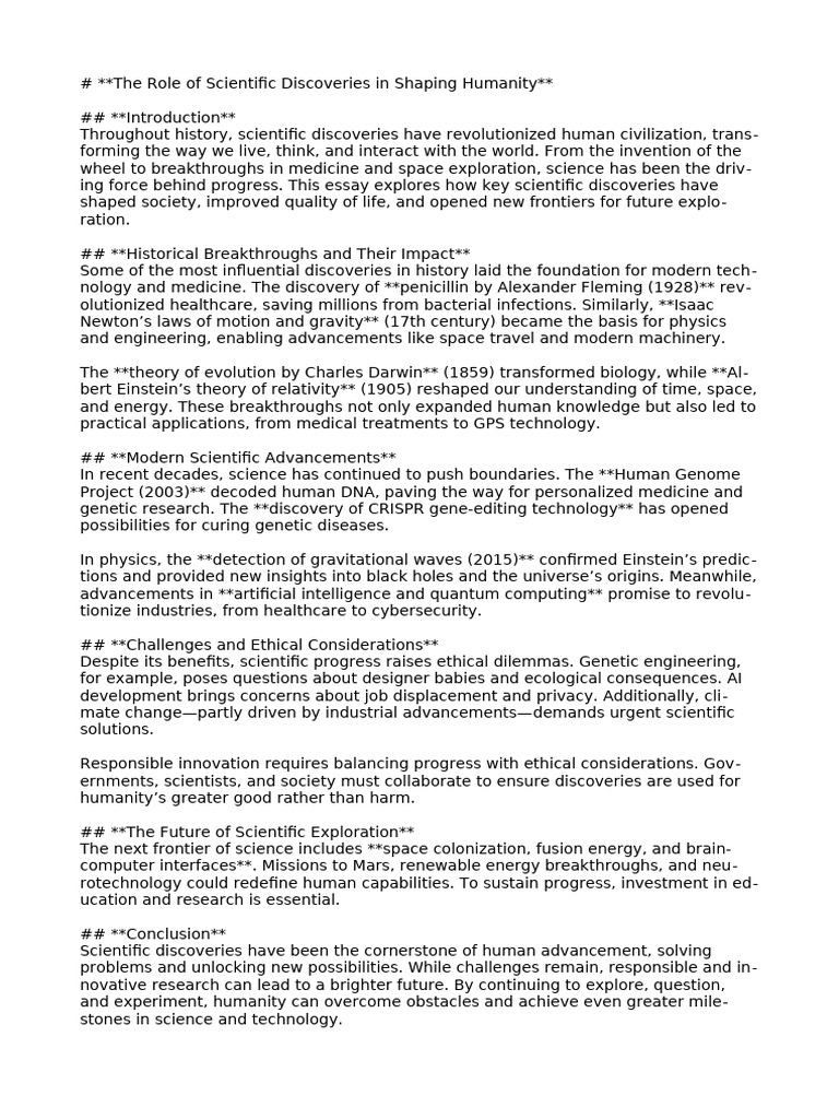The Role of Scientific Discoveries in Shaping Humanity | PDF | Science ...