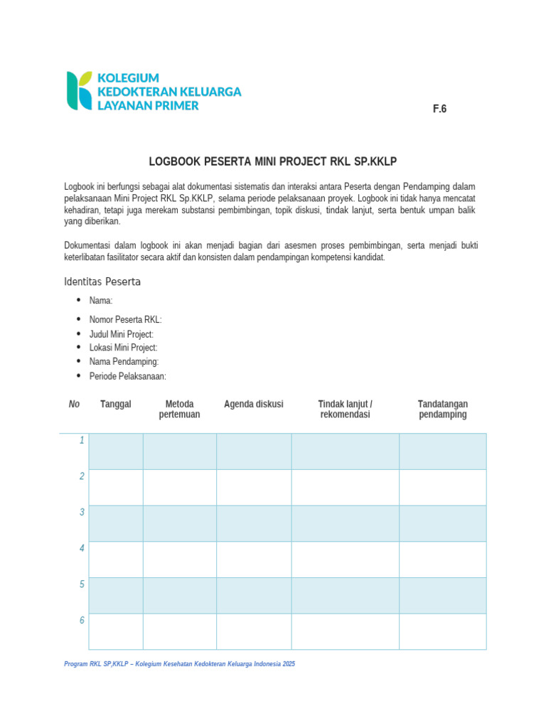Logbook Peserta Mini Project RKL SP - KKLP - f6 | PDF
