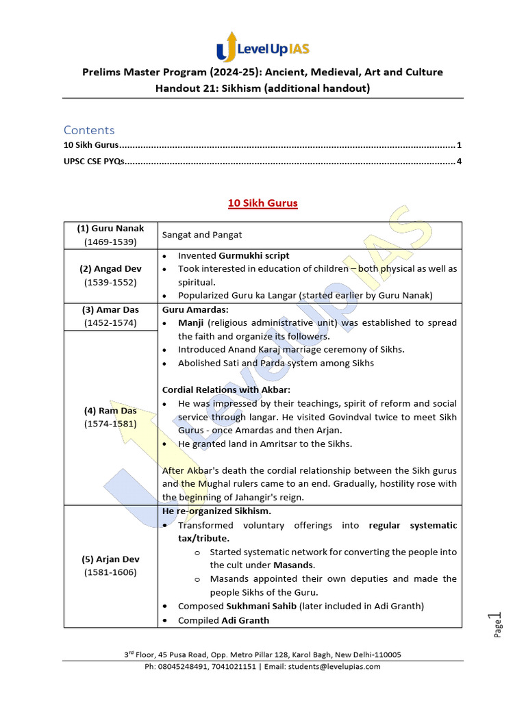 Handout 21 Sikhism (Additional Handout) | PDF | Guru Granth Sahib ...