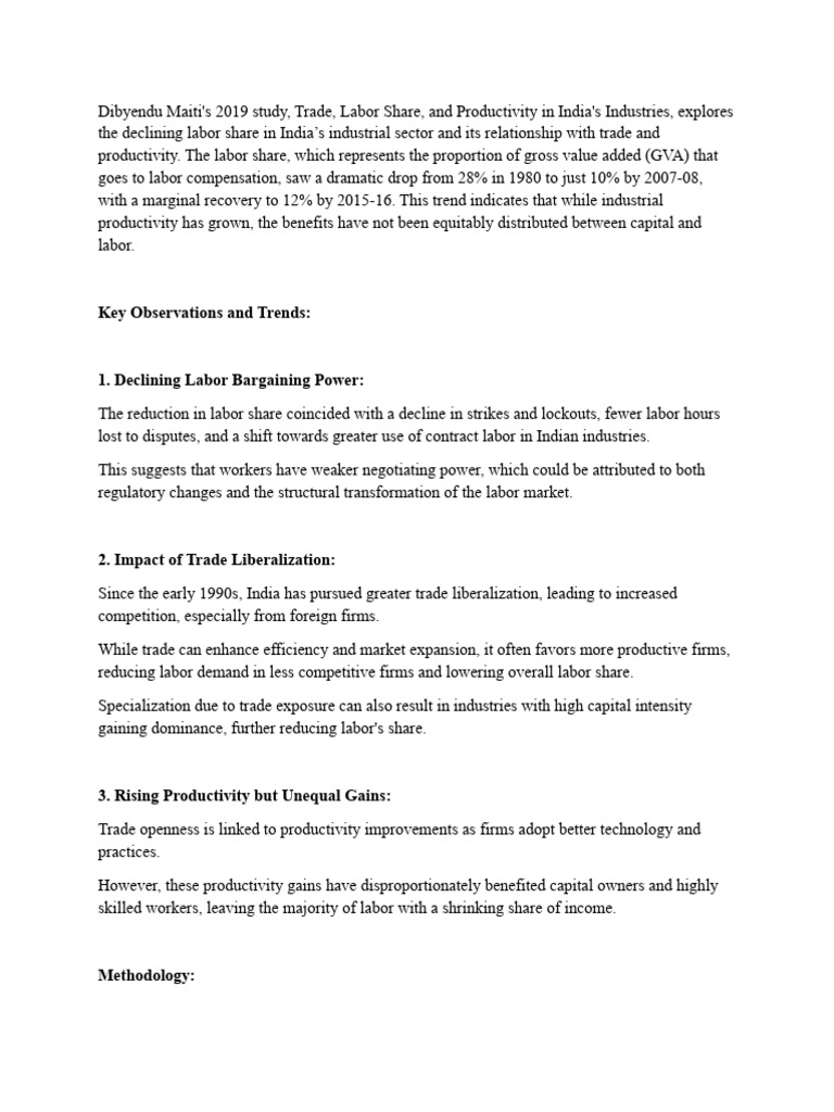 Dibyendu Maiti's 2019 Study, Trade, Labor Share, and Productivity in India's Industries | PDF ...