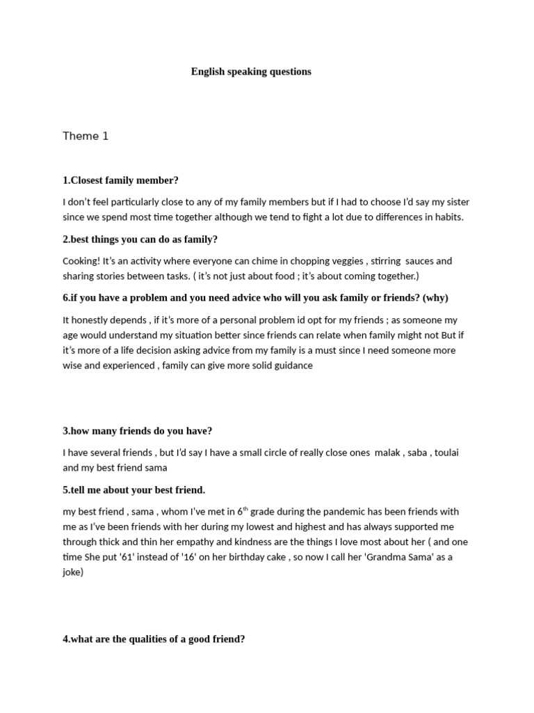 English Speaking Questions | PDF | Teachers