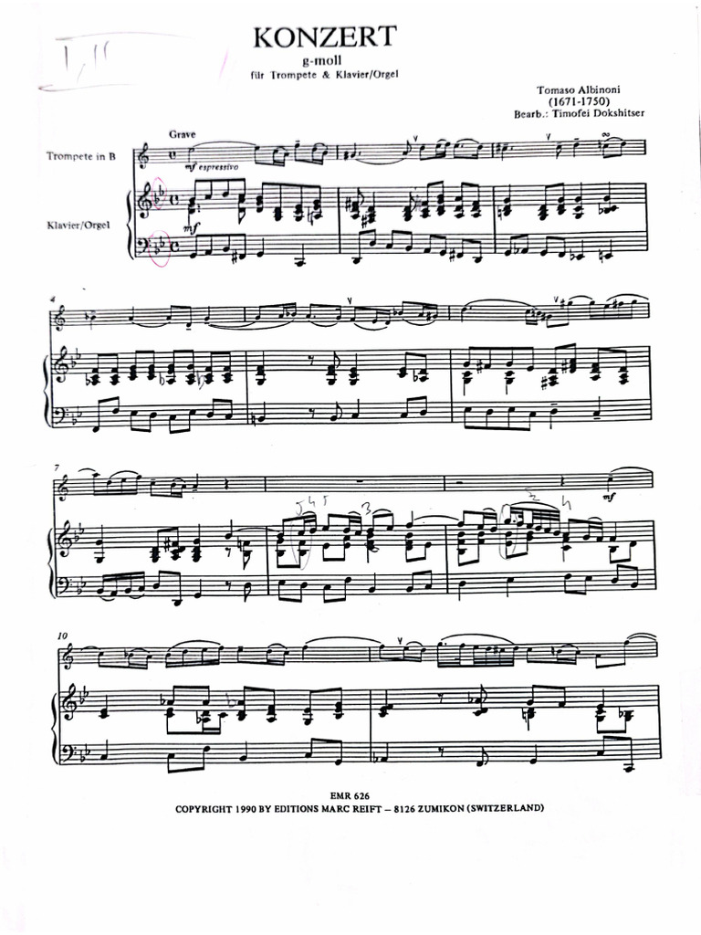 Albinoni Koncert g moll 1. I 2 st. | PDF