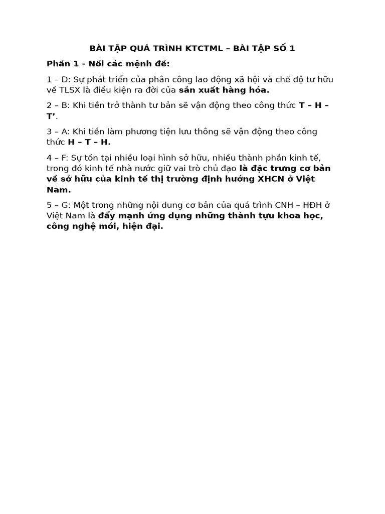 Bài Tập Quá Trình Ktctml | PDF
