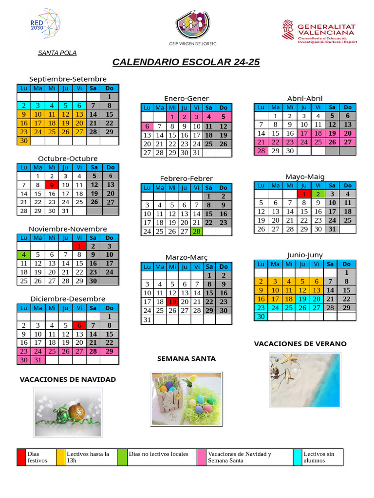 Calendario Escolar Santa Pola 2024-25 | PDF | Fiestas cristianas y días ...