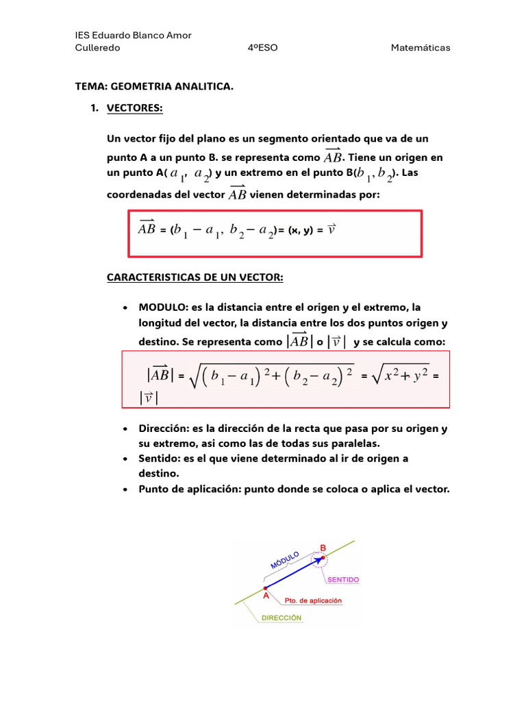 Teoria Geometria Analitica Vectores | PDF | Vector Euclidiano | Pendiente