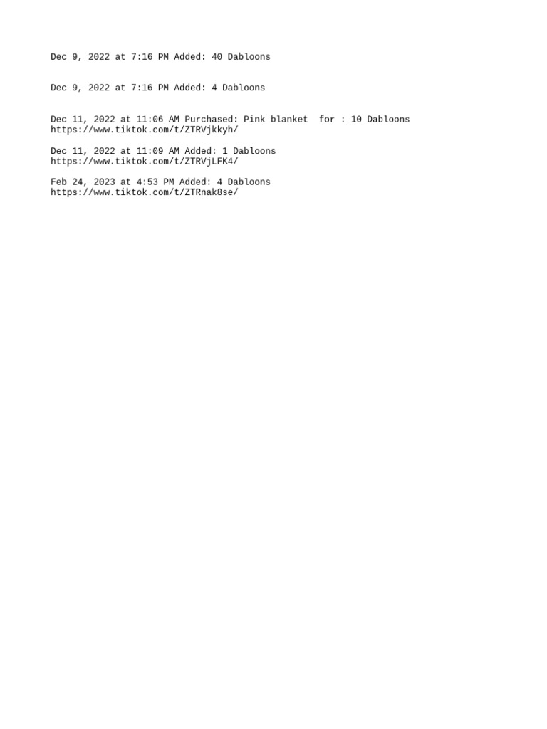 Dabloon Transactions and Purchases Log | PDF