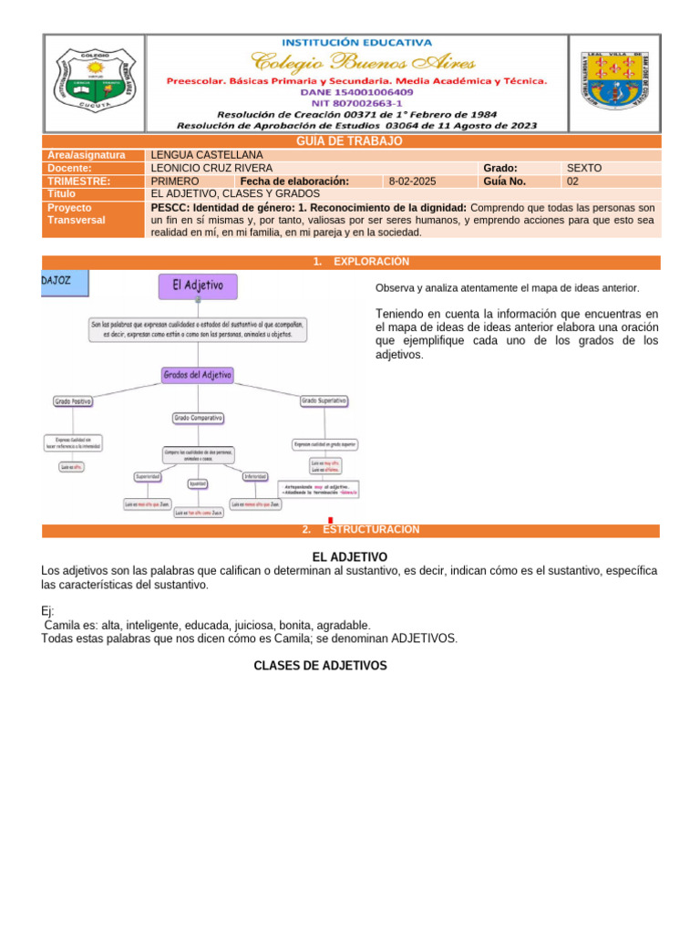 Guia Adjetivos, Clases y Modos 24 | PDF | Adjetivo | Sintaxis
