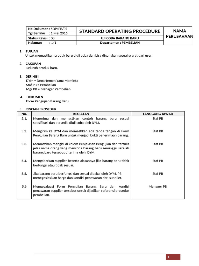 SOP Uji Coba Barang Baru | PDF