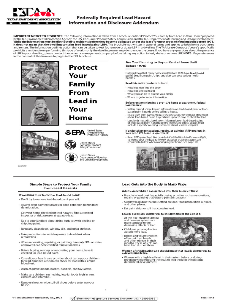 Protect Your Family From Lead In Your Home Federally Required Lead
