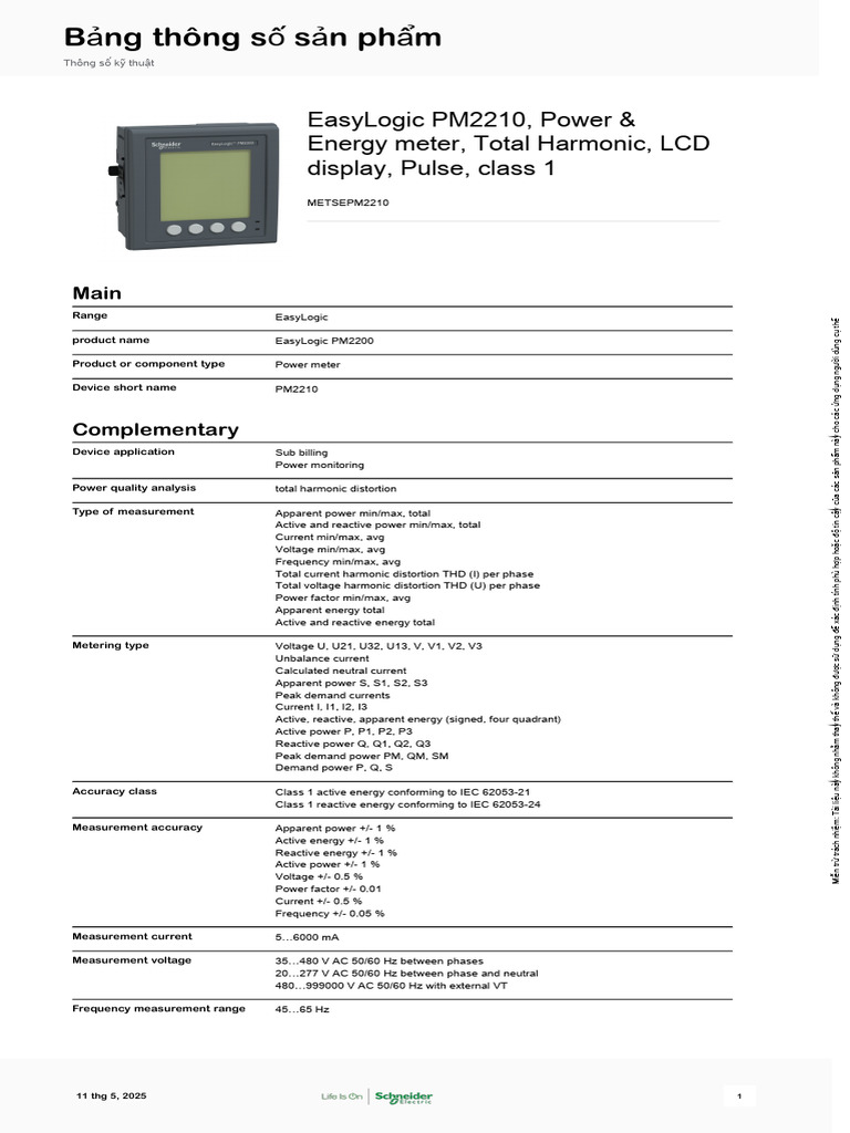 Schneider Electric - EasyLogic-PM2000-Power-Meters - METSEPM2210 | PDF ...