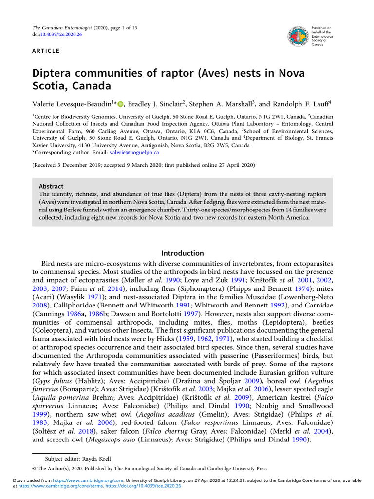 Diptera Communities of Raptor Nests Nova Scotia CA 2020 | PDF | Birds ...