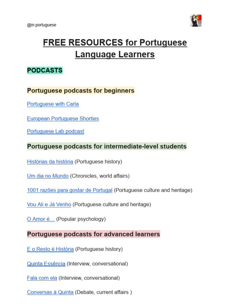FREE RESOURCES European Portuguese | PDF | Portugal