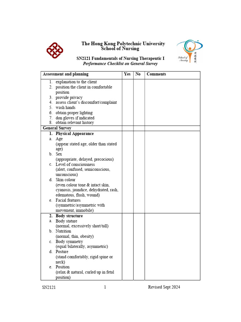 Checklist - General Survey - Skin - Nail 2024 | PDF | Nail (Anatomy ...