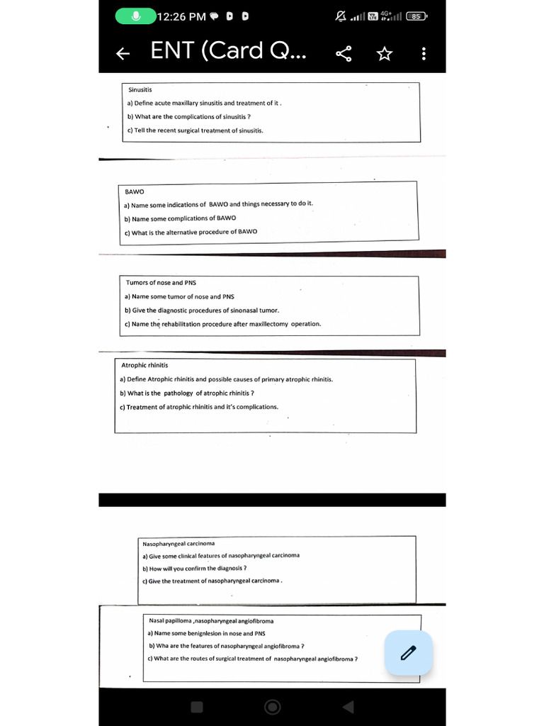ENT Card Question Answers | PDF
