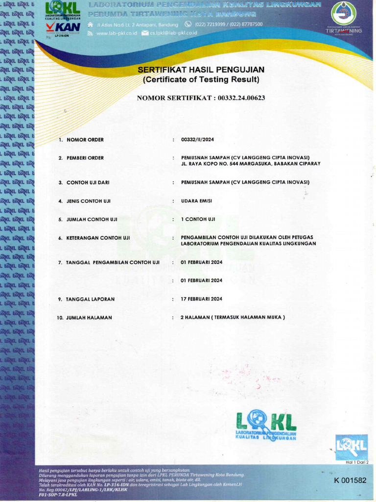 CV. LCI - Uji Emisi 2024 | PDF