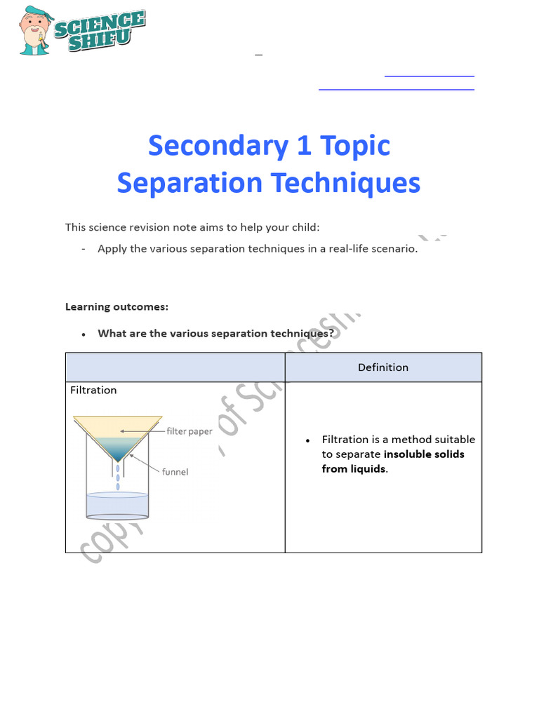 Separation Techniques for Sec 1 Science | PDF | Solubility ...
