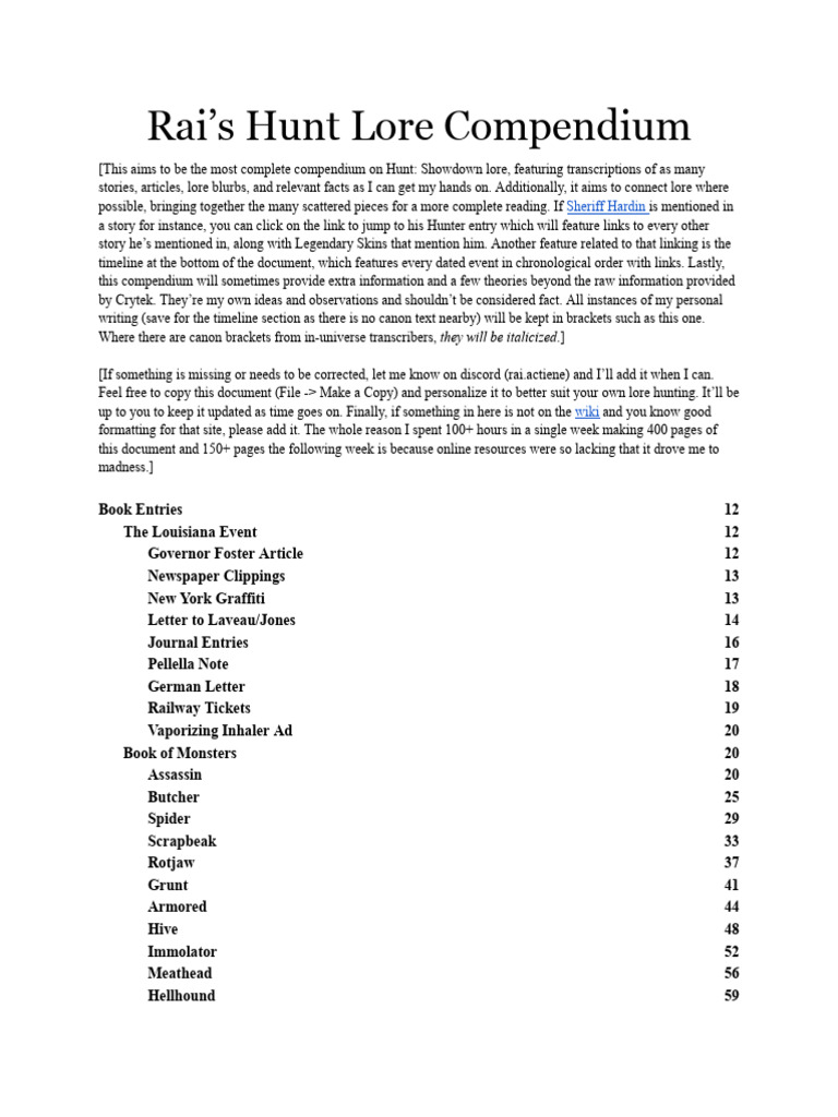 Hunt Showdown Lore Compendium | PDF | Hunting