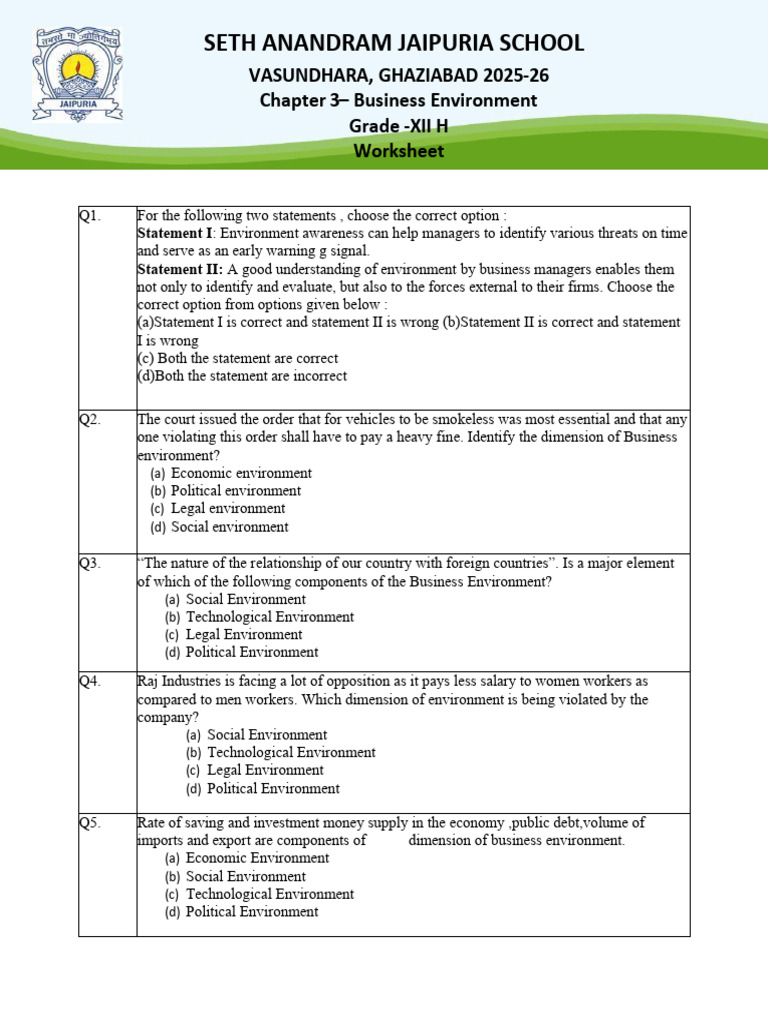 Subsi - Worksheet - ClassXII H BST | PDF | Economies | Business